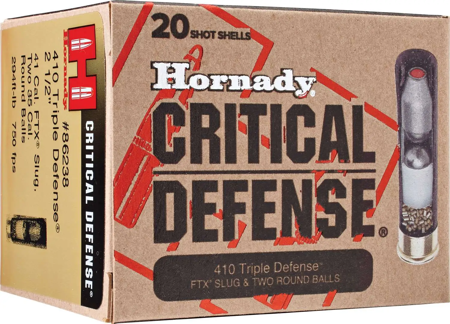 Hornady 86238 Critical Defense 410 Gauge 2.5" Lead 2 Round Balls/1 Slug ...